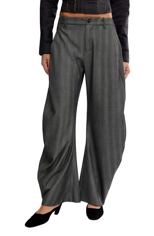 Free People Spotlight Pinstripe Barrel Leg Trousers - Grey Combo