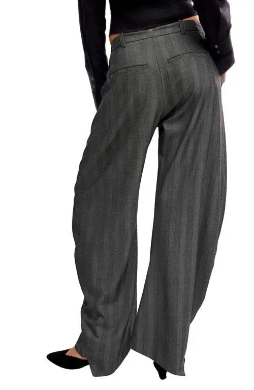 Free People Spotlight Pinstripe Barrel Leg Trousers - Grey Combo