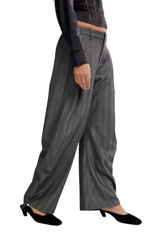 Free People Spotlight Pinstripe Barrel Leg Trousers - Grey Combo