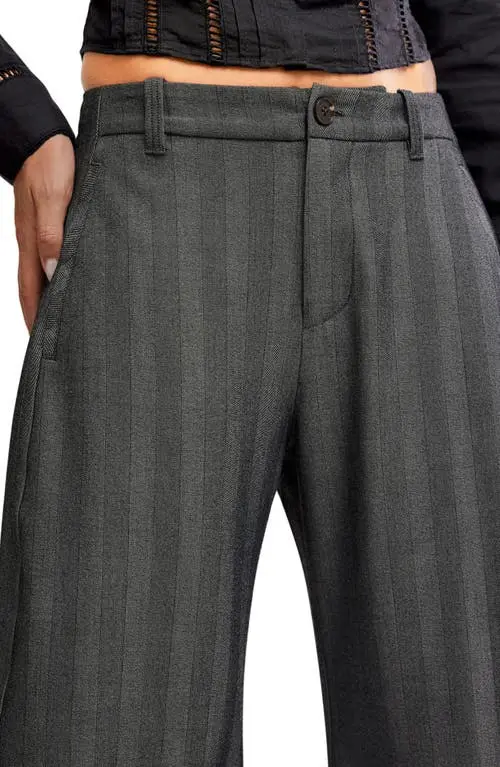 Free People Spotlight Pinstripe Barrel Leg Trousers - Grey Combo