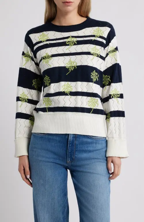 Wit & Wisdom Embroidered Stripe Pointelle Sweater