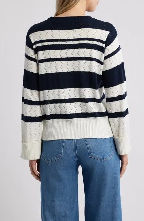 Wit & Wisdom Embroidered Stripe Pointelle Sweater