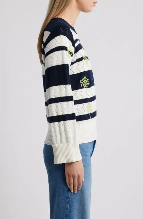 Wit & Wisdom Embroidered Stripe Pointelle Sweater