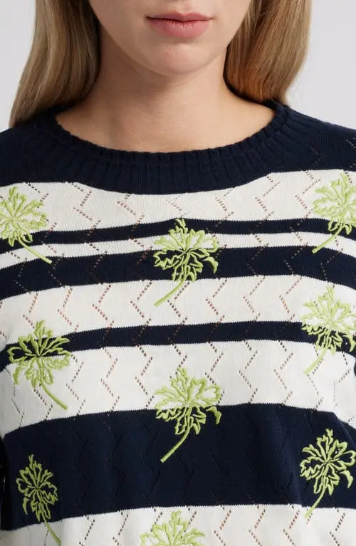 Wit & Wisdom Embroidered Stripe Pointelle Sweater