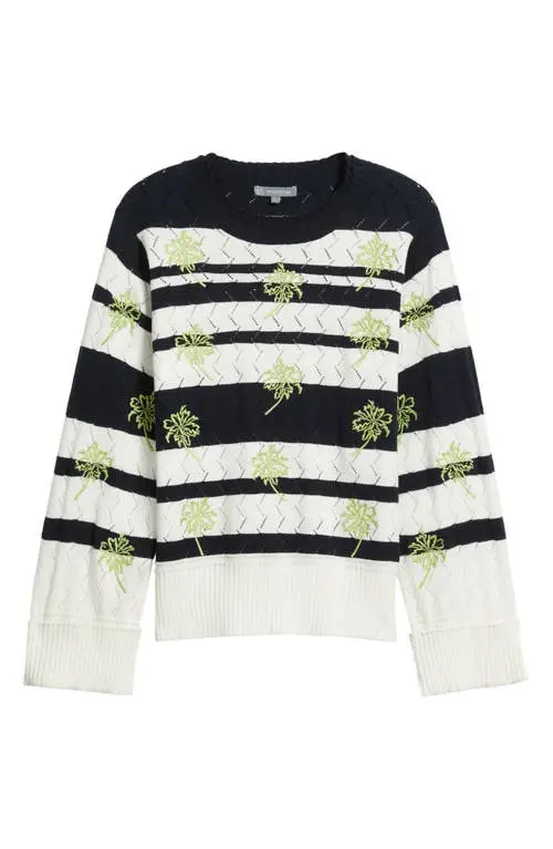 Wit & Wisdom Embroidered Stripe Pointelle Sweater
