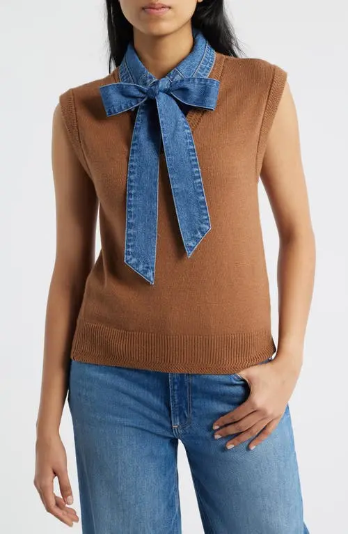 Wit & Wisdom Mixed Media Sleeveless Sweater With Removable Bow