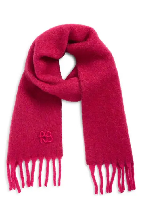 Ruslan Baginskiy Monogram Embroidered Wool Blend Fringe Scarf - Pink