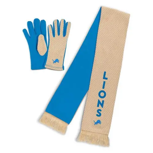 WEAR BY ERIN ANDREWS Detroit Lions Microcheck Scarf And Glove Set - Tan