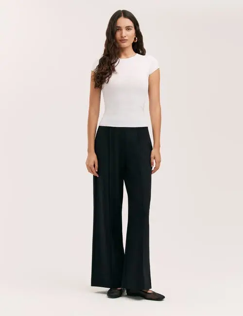 FINERY LONDON Caryl Ponte Jersey Wide Leg Trousers