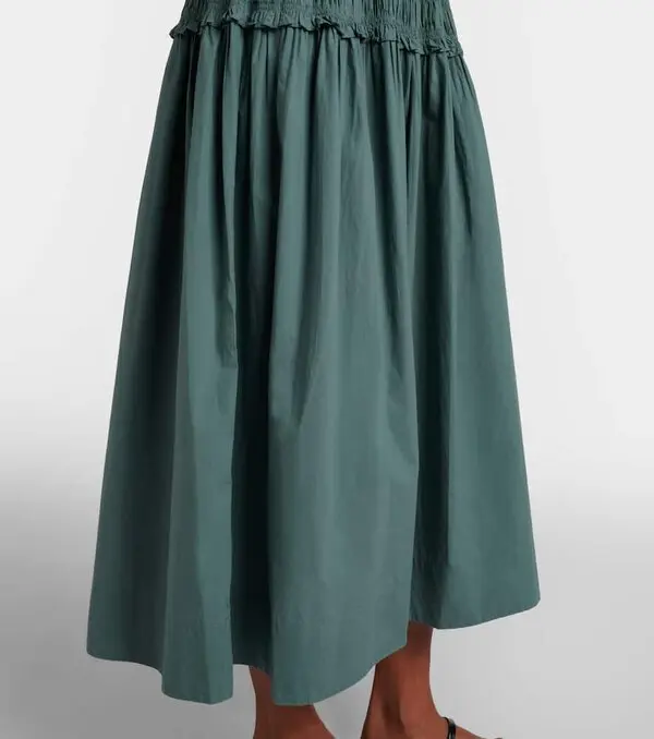 DEn Quinn Tie-Detailed Shirred Midi Dress - Green | Editorialist