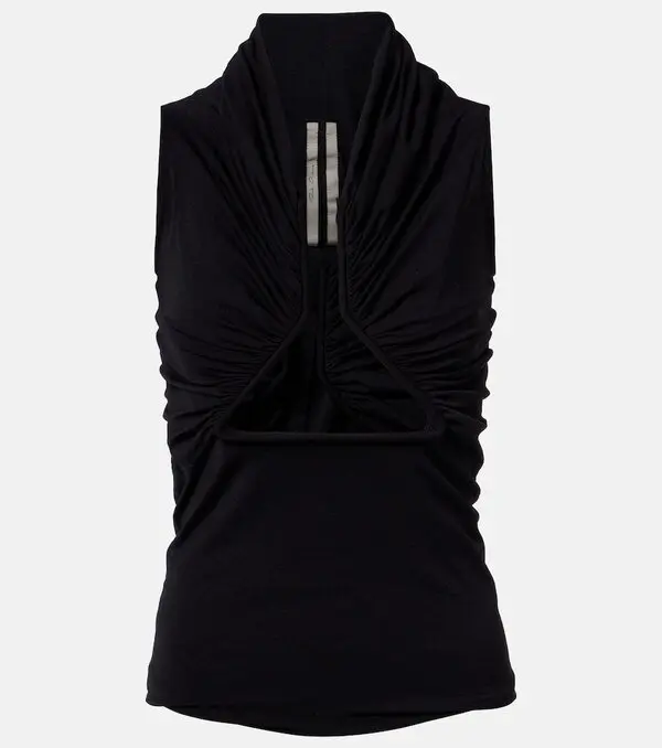 Rick Owens Cutout Ruched Jersey Top - Black