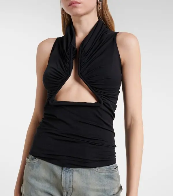 Rick Owens Cutout Ruched Jersey Top