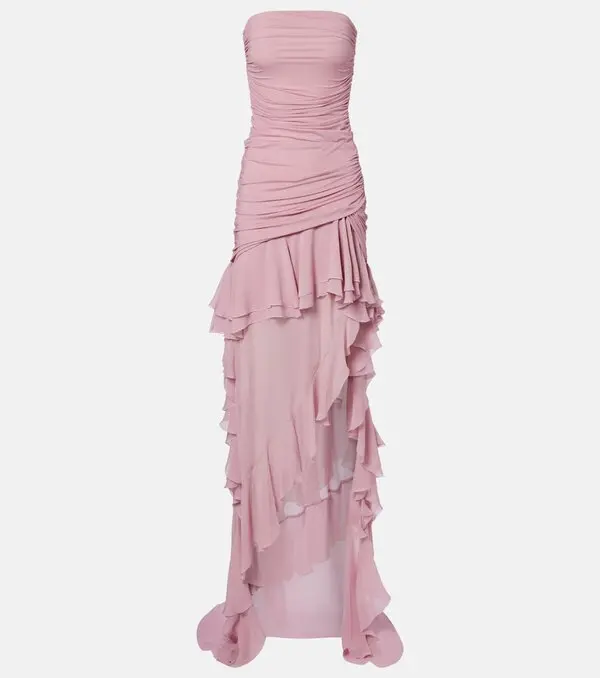 Blumarine Asymmetric Ruffled Georgette Gown - Pink