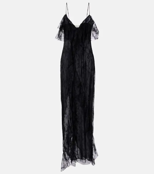 Blumarine Ruffled Sheer Lace Gown - Black