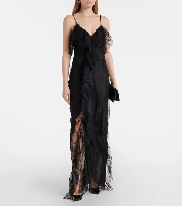 Blumarine Ruffled Sheer Lace Gown
