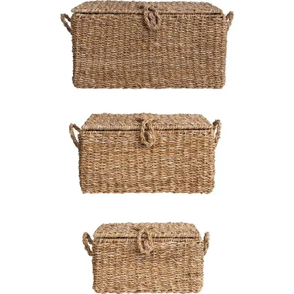 STORIED HOME Handwoven Seagrass Storage Trunks - Natural