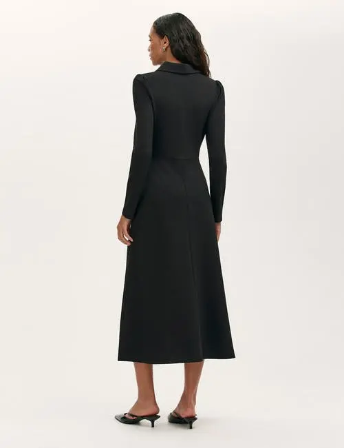 FINERY LONDON Elvira Ponte Jersey Zip Front Midi Dress - Black