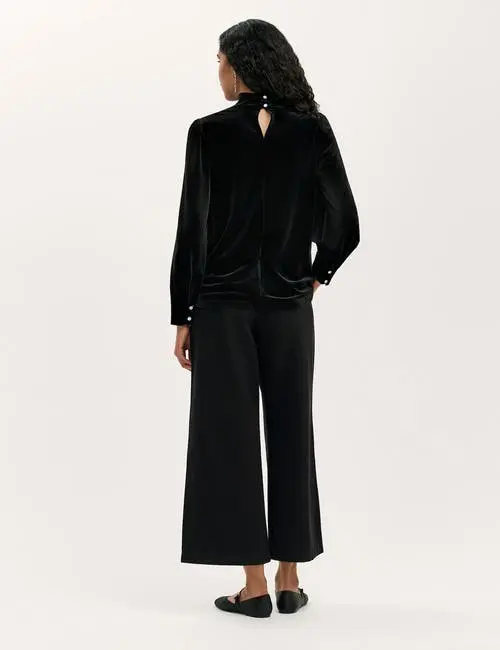 FINERY LONDON Clementine Velvet High Neck Top - Black