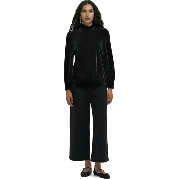 FINERY LONDON Clementine Velvet High Neck Top - Black