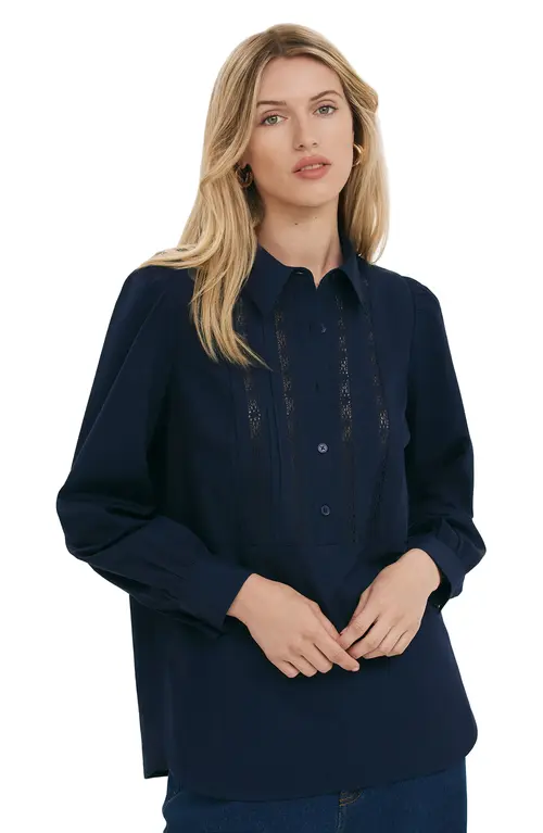FINERY LONDON Remy Lace Detail Shirt - Navy