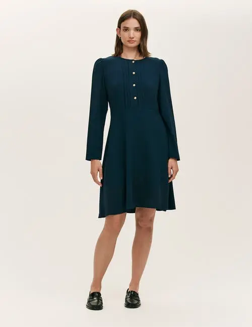 FINERY LONDON Shauna Crepe Long Sleeve Mini Dress - Navy
