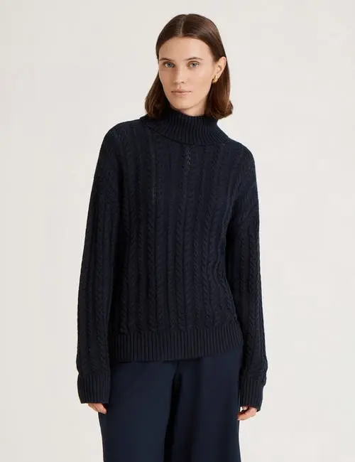 FINERY LONDON Viviana Turtle Neck Knitted Sweater - Navy
