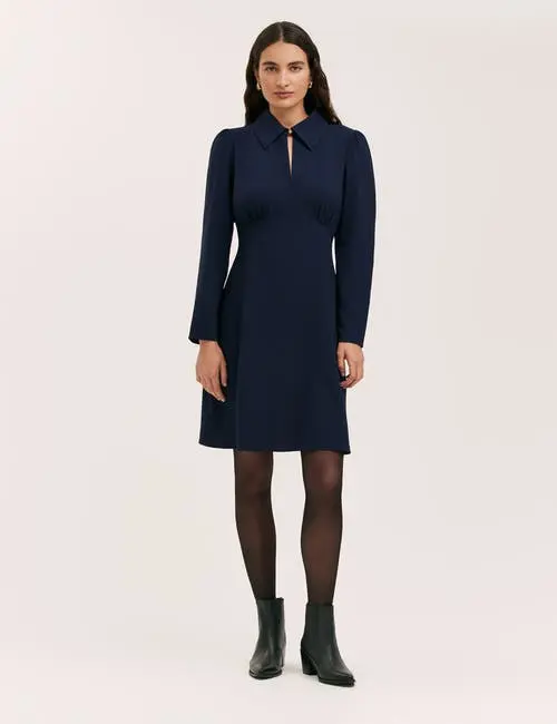 FINERY LONDON Sabine Collared Mini Dress - Navy