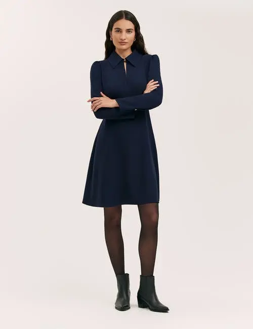 FINERY LONDON Sabine Collared Mini Dress - Navy