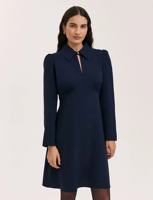 FINERY LONDON Sabine Collared Mini Dress - Navy