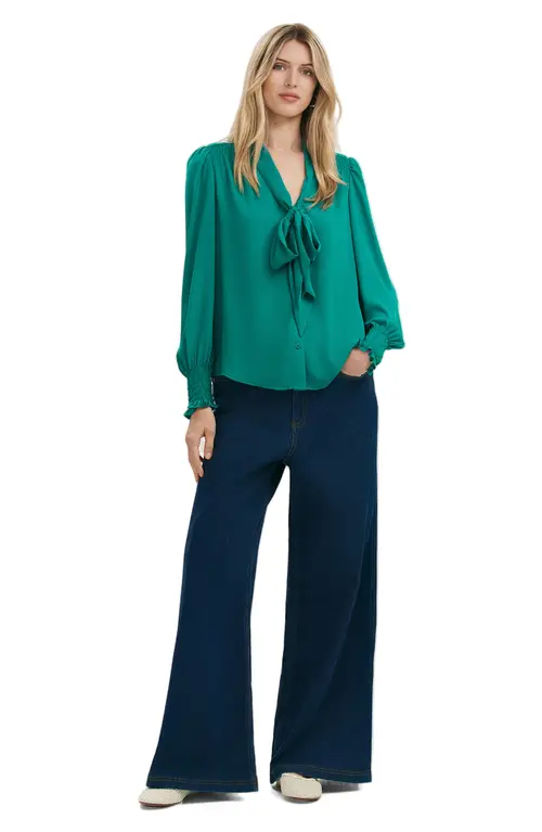 FINERY LONDON Mavis Chiffon Blouse - Turquoise