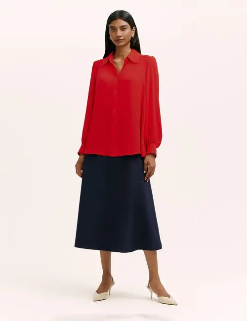 FINERY LONDON Melina Chiffon Button-down Blouse - Red