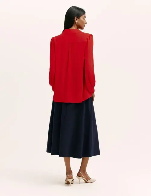 FINERY LONDON Melina Chiffon Button-down Blouse - Red
