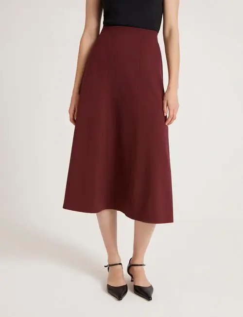 FINERY LONDON Mae Ponte Jersey Midi Skirt - Burgundy