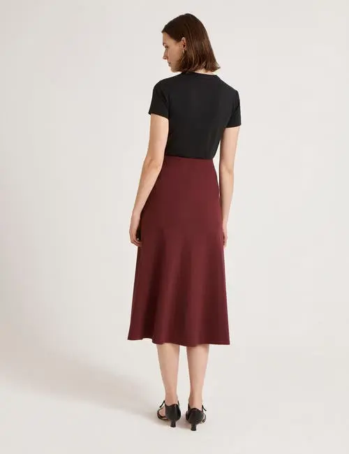 FINERY LONDON Mae Ponte Jersey Midi Skirt - Burgundy
