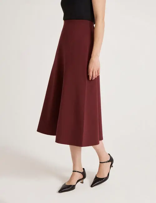 FINERY LONDON Mae Ponte Jersey Midi Skirt - Burgundy