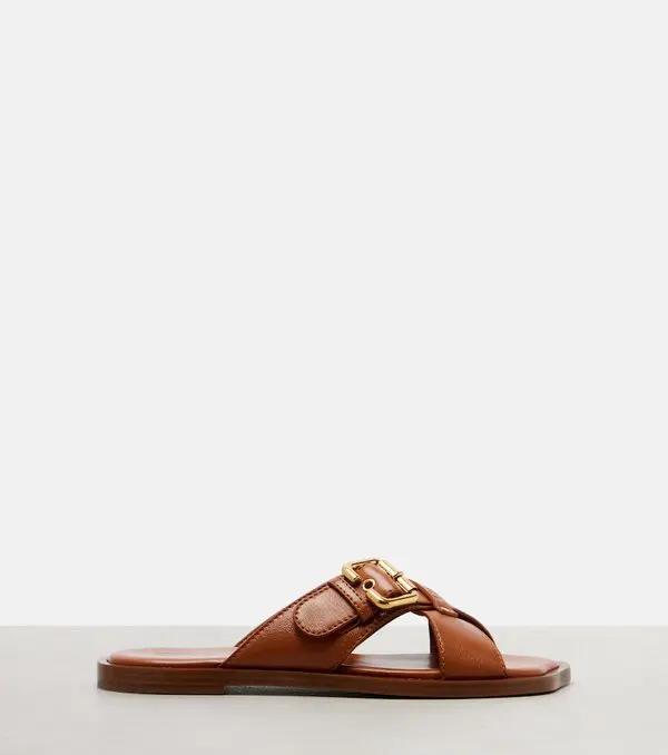 Chloé Nil Leather Slides - Brown