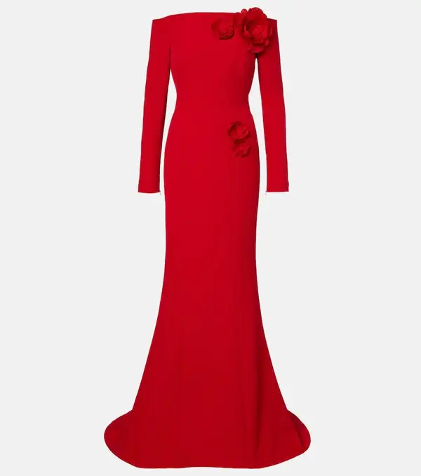 Safiyaa Rory Floral-appliqué Crêpe Gown - Red