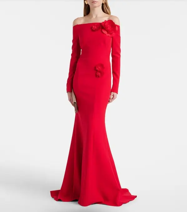 Safiyaa Rory Floral-appliqué Crêpe Gown