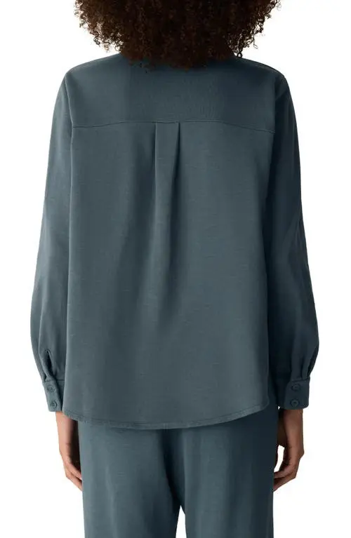Eileen Fisher Classic Collar Organic Cotton French Terry Button-up Shirt