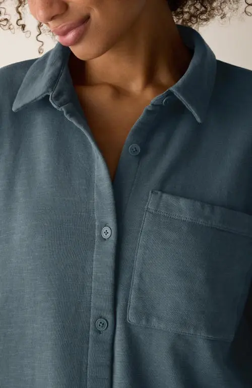 Eileen Fisher Classic Collar Organic Cotton French Terry Button-up Shirt