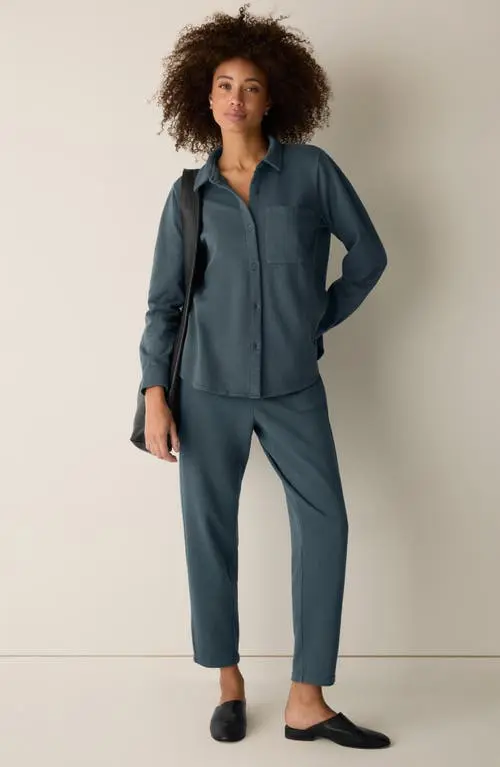 Eileen Fisher Classic Collar Organic Cotton French Terry Button-up Shirt