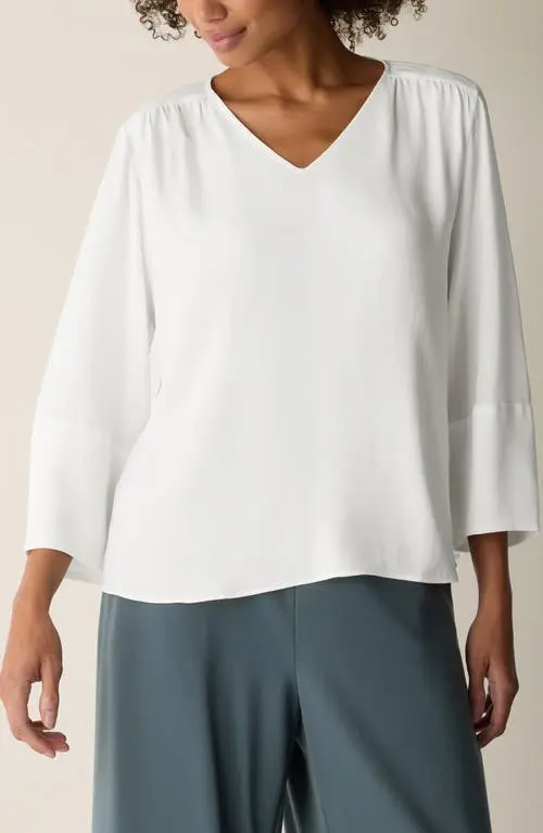 Eileen Fisher Lantern Sleeve Silk Top - Ivory