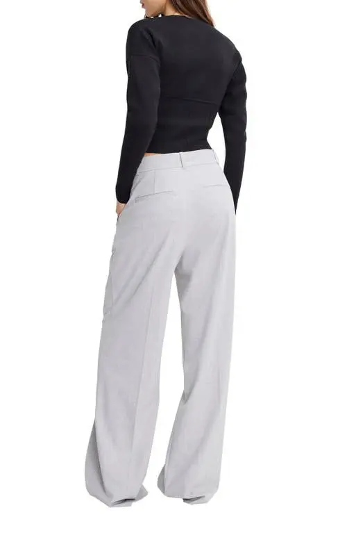 Good American Essential Wide Leg Suiting Pants - Crosshatch Grey