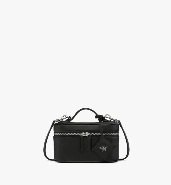 Mcm Vanity Case In Maxi Monogram Leather - Black