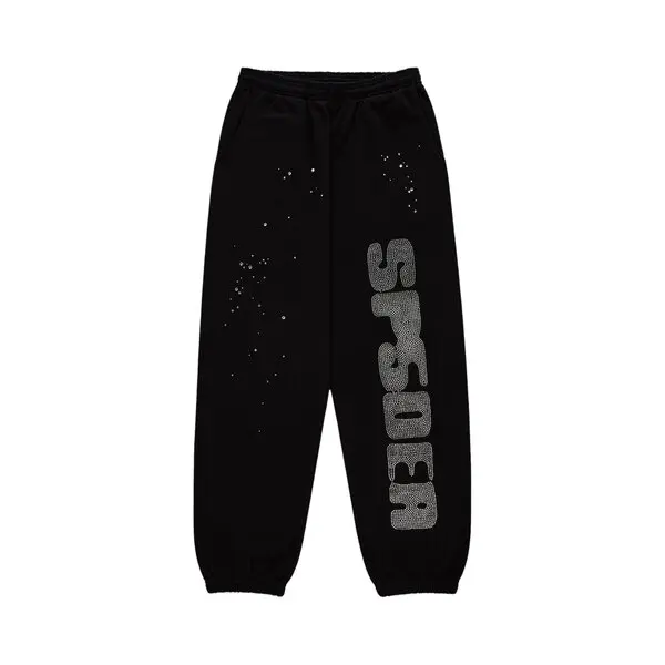 SP5DER Rhinestone Silk Sweatpant - Black