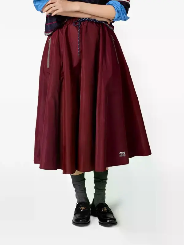 Miu Miu Drawstring Waistband Midi Skirt - Red