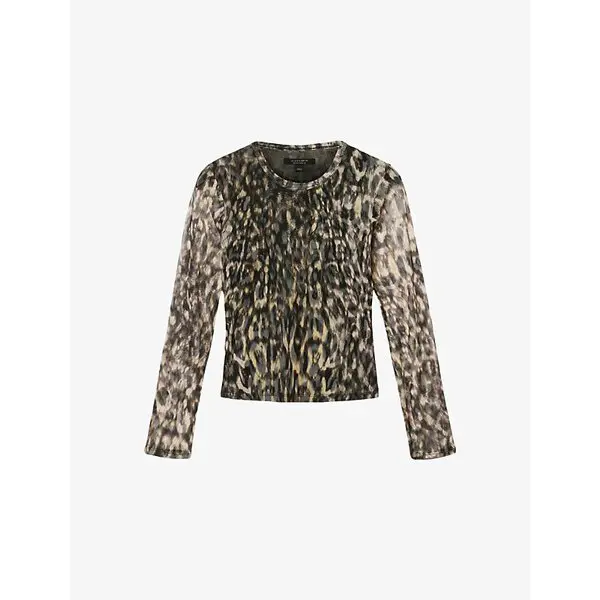 ALLSAINTS Ellie Floral-print Stretch-mesh T-shirt - Leppo Brown