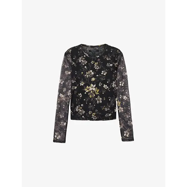 ALLSAINTS Ellie Floral-print Stretch-mesh T-shirt