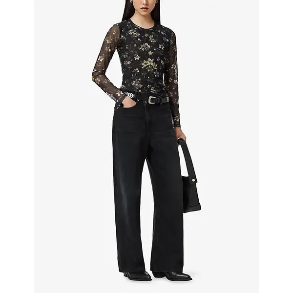 ALLSAINTS Ellie Floral-print Stretch-mesh T-shirt