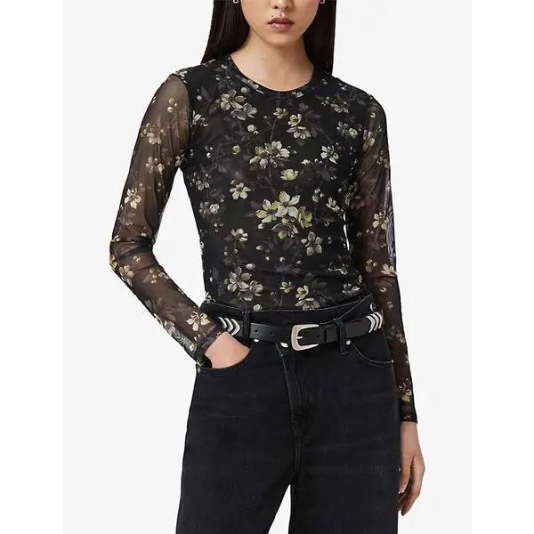 ALLSAINTS Ellie Floral-print Stretch-mesh T-shirt